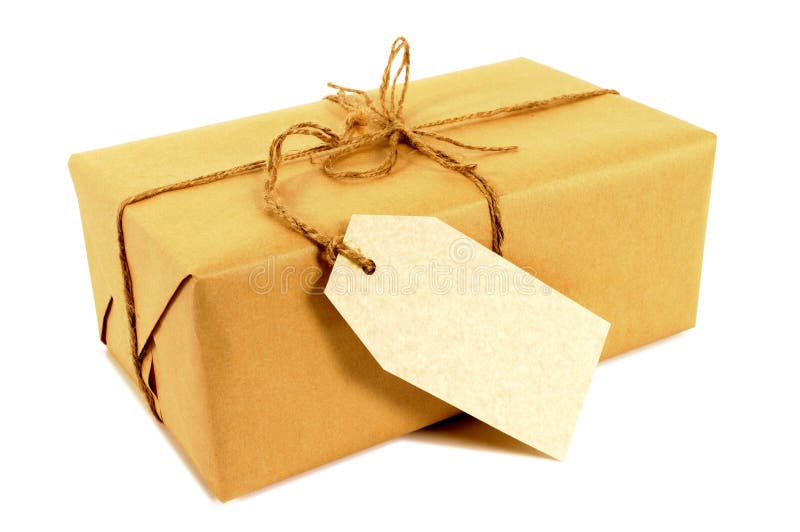 Manila Label, Brown Paper Package Tied with String, Isolated Stock ...