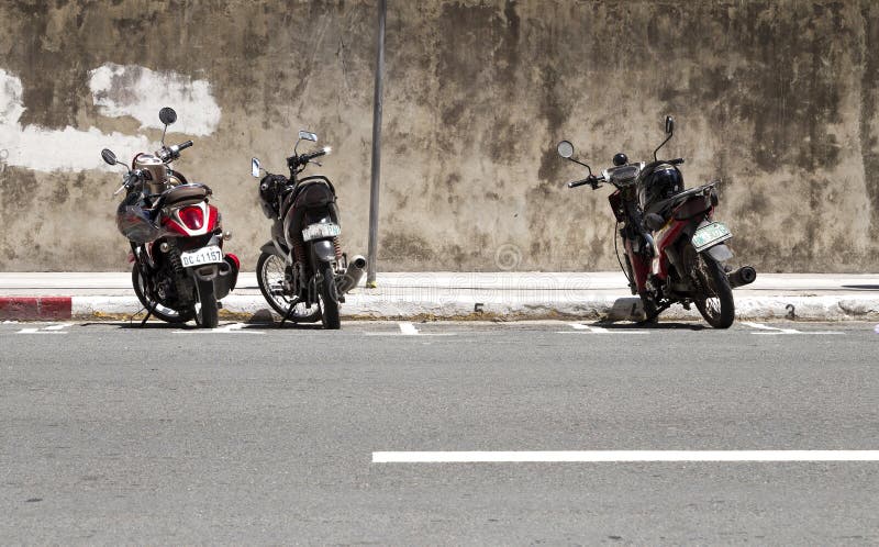 Manila, Philippines - June 13, 2016: Parked Motorcycles on the Side of ...