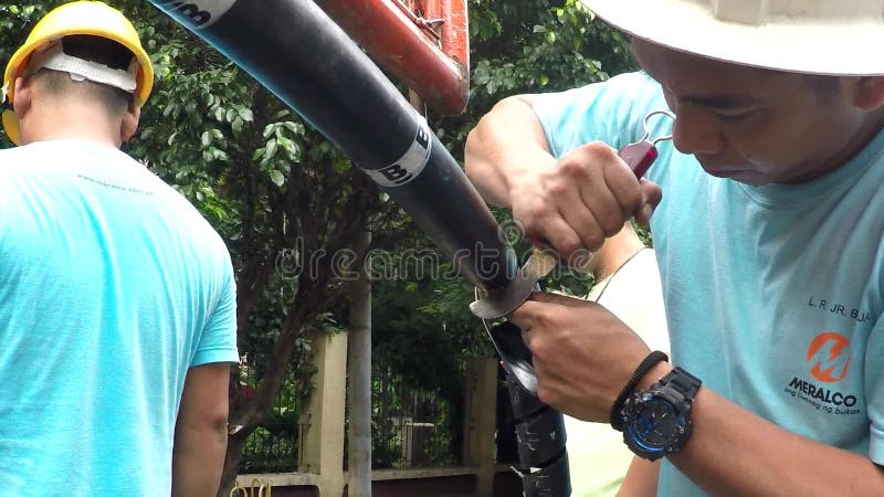 Huge Electrical Cable Splicing and Crimping Stock Video - Video of pole ...