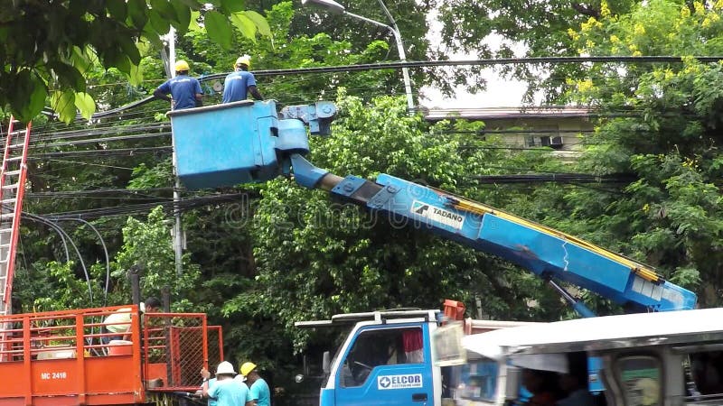 Electrical Workers on Telehandler with Bucket Stock Video - Video of ...