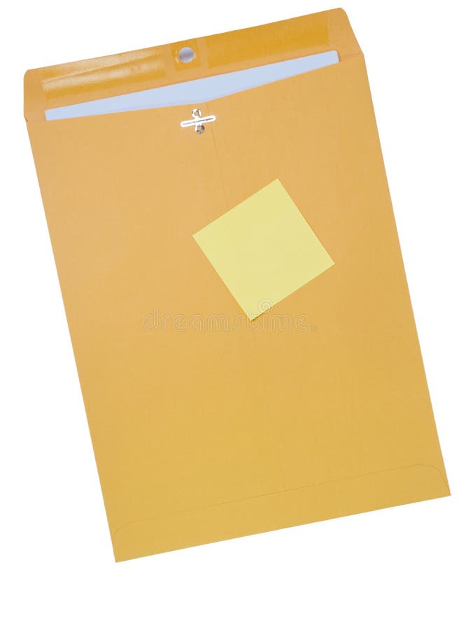 Manilla Office Folder with Blank Sticky Note Isolated on White ...