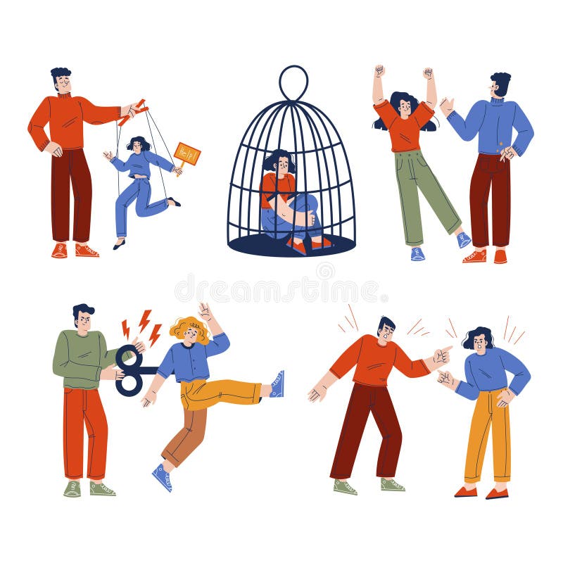 Manipulation and Control Over People with Toxic Relationship Vector Set ...