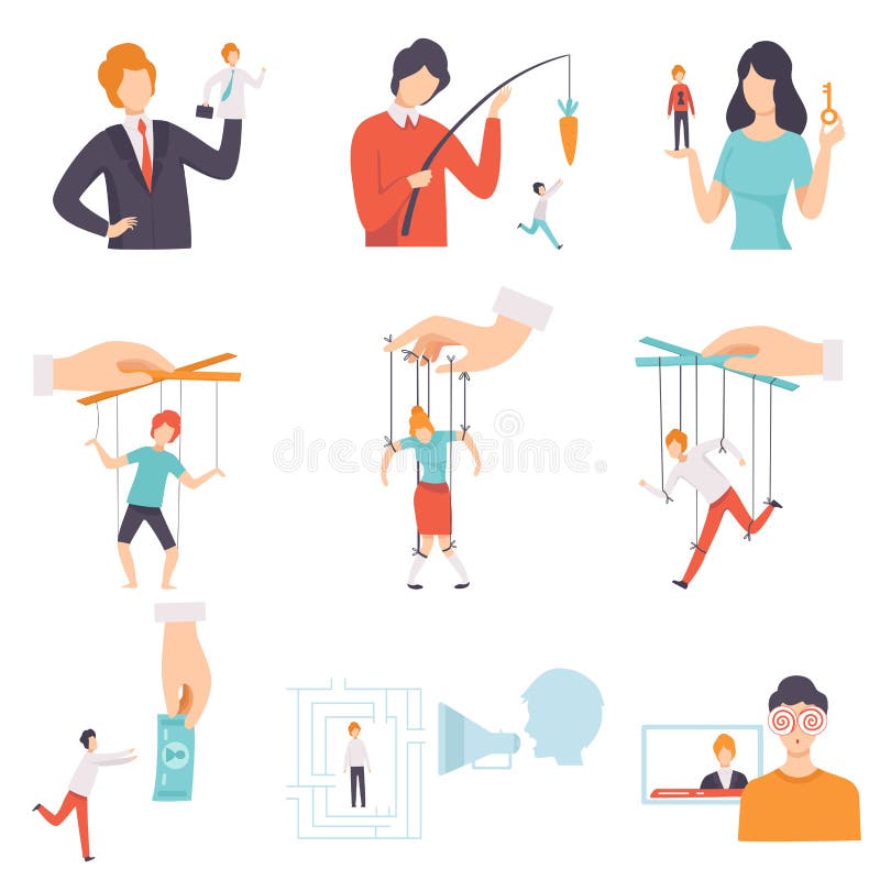 Manipulation of People Set, Puppet People Controlled by Others Vector ...