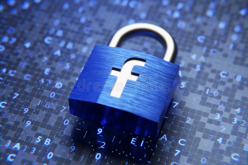 Padlock with Facebook Logo on Tech Background.Wide Banner for Social ...