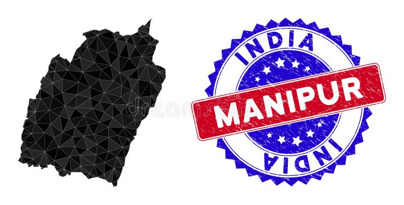 Manipur State Map Polygonal Mesh and Scratched Bicolor Seal Stock ...