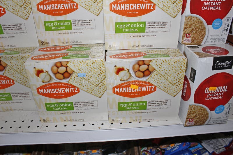 MANISCHEWITZ Egg and Onion Matzos in Boxes on a Shelf Closeup Editorial ...