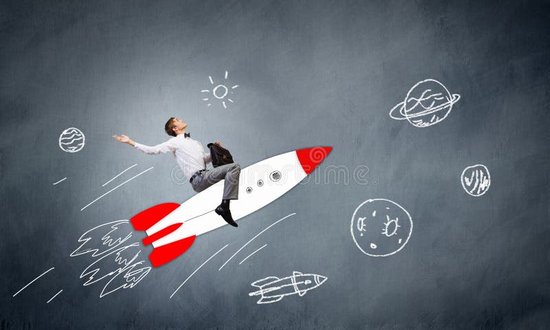 Mann auf Rakete stockfoto. Bild von korporativ, ausführung - 41683768