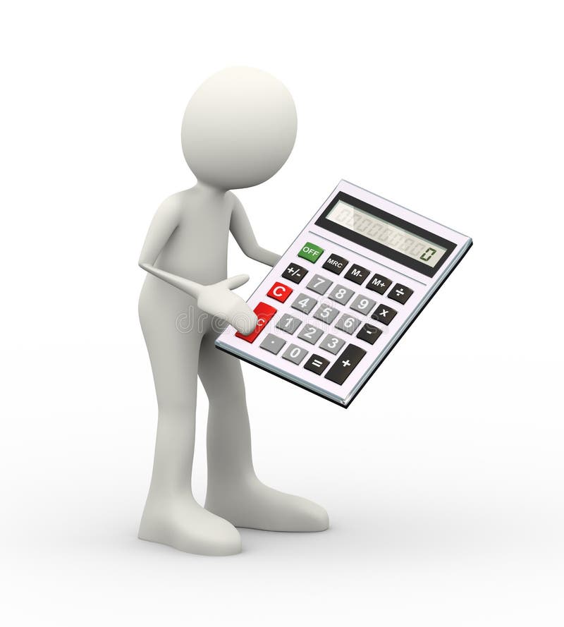 Mann 3d, Der Mit Taschenrechner Arbeitet Stock Abbildung - Illustration ...