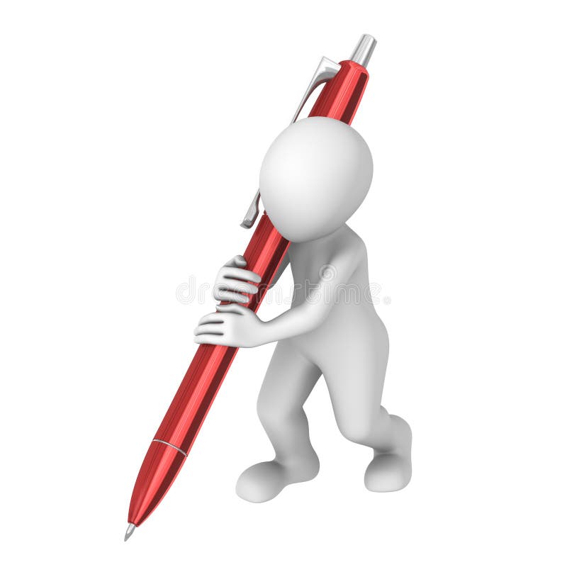 Mann 3d Mit Großem Rotem Stift Stock Abbildung - Illustration von feder ...