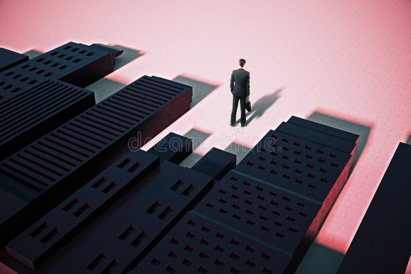 Mann, Der In Der Abstrakten Stadt Mit Schatten Steht Stockbild - Bild ...