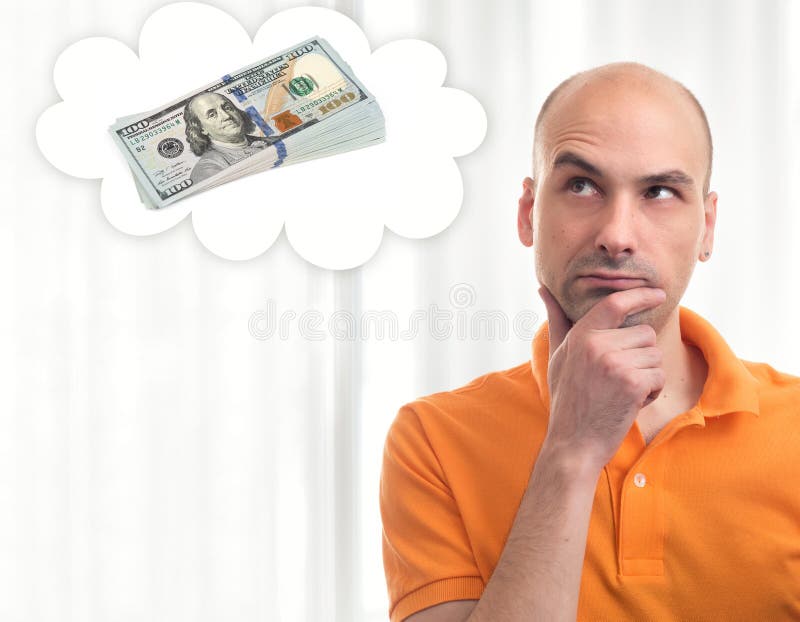 Denkender Mann mit Geld stockfoto. Bild von finanzierung - 51599348