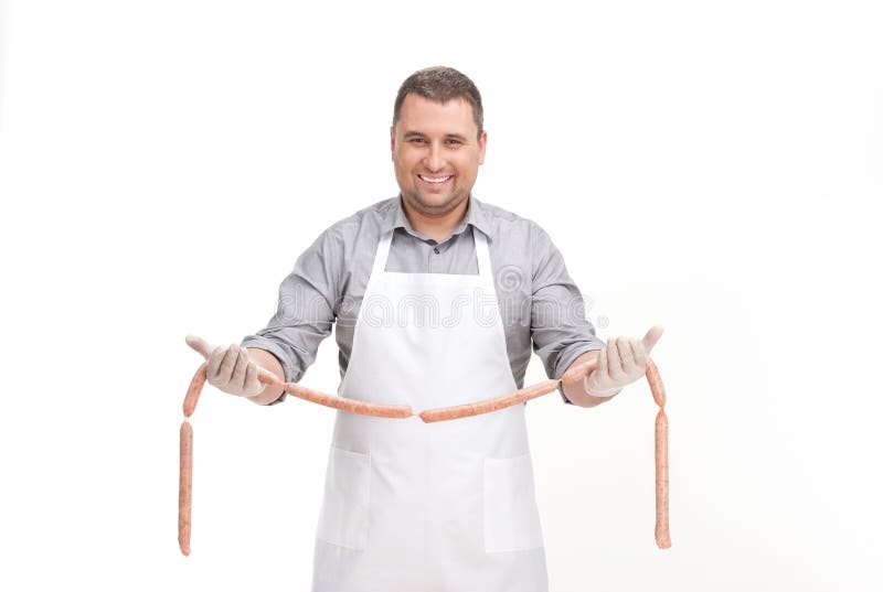 Hungriger Mann Mit Einer Wurst Stockbild - Bild von korpulenz ...