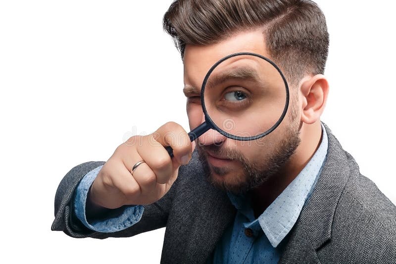 Mann Mit Lupe Auf Weißem Hintergrund Stockbild - Bild von geschäft ...
