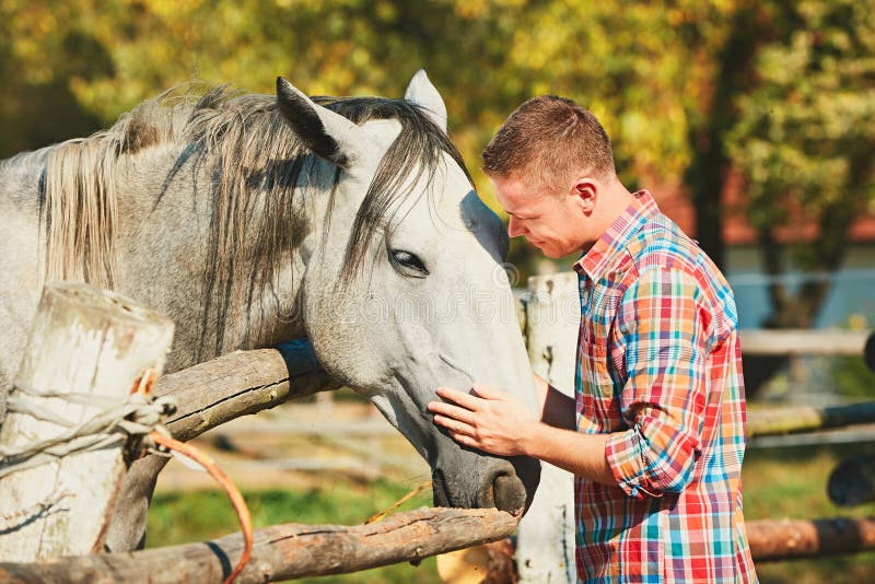 Mann, der Pferd umarmt stockfoto. Bild von umarmen, nave - 43001258