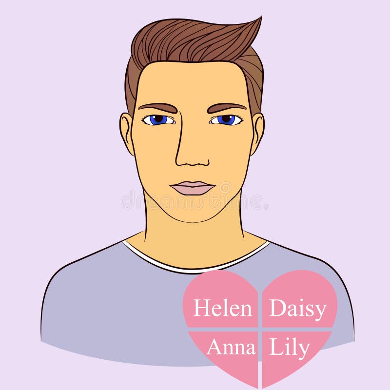 Mann Mit Vielen Freundin Im Herzen Vektor Abbildung - Illustration von ...