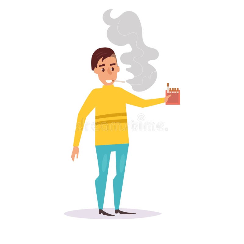 Cartoon Mann Raucht Und Ist in Seiner Eigenen Zigarettenrauch Vektor ...