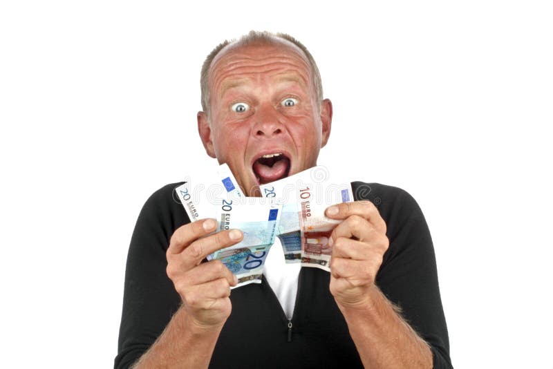 Mann total erregt stockfoto. Bild von bargeld, montieren - 21598192