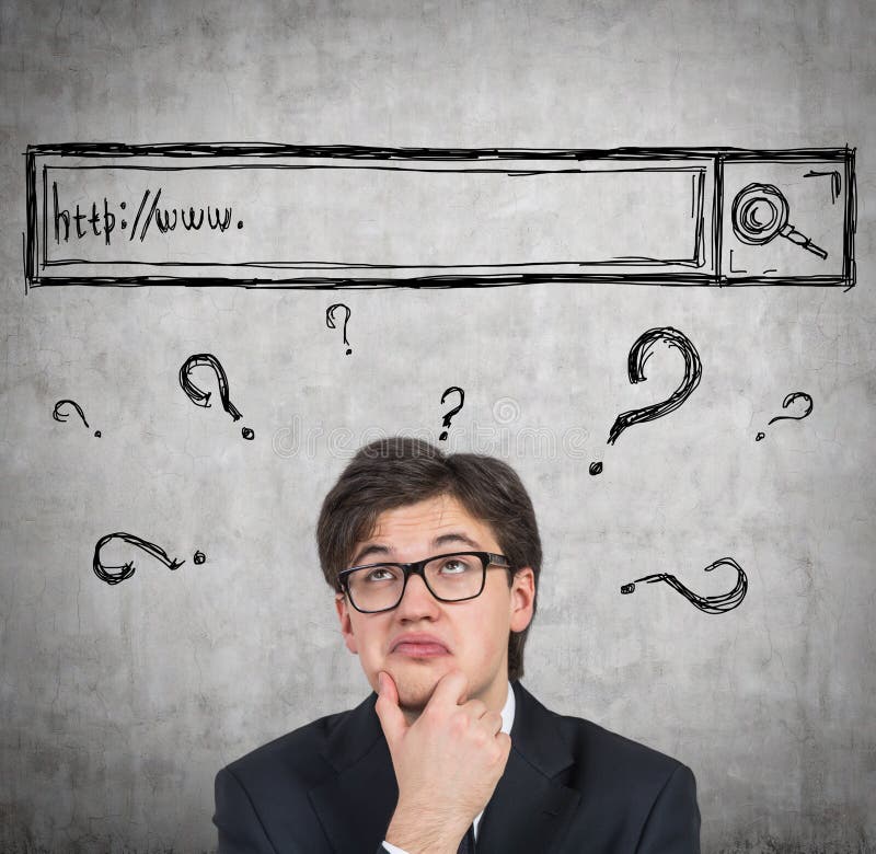 Mann Versucht, Einige Antworten Im Internet Zu Finden Stock Abbildung ...