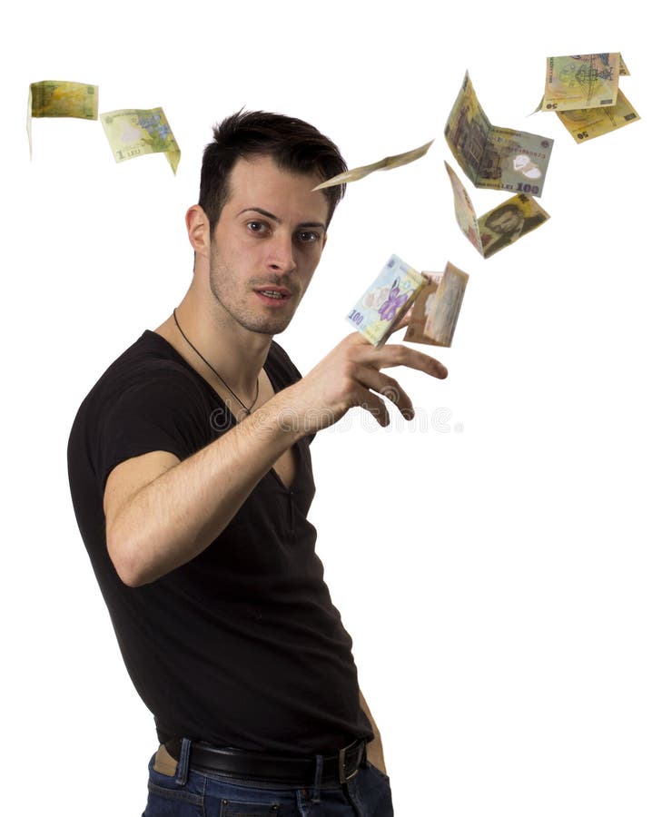 Mann wirft Geld stockbild. Bild von getrennt, aufgabe - 28882121