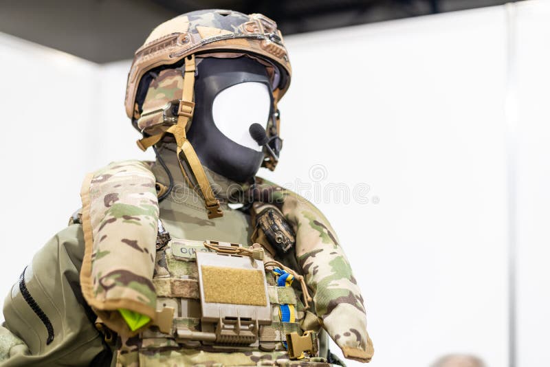 Mannequin in an Army Helmet and Bulletproof Vest Stock Image - Image of ...