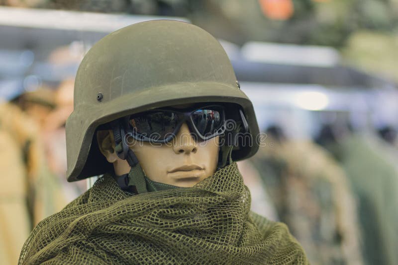 Mannequin in an Army Helmet and Tactical Goggles Stock Image - Image of ...