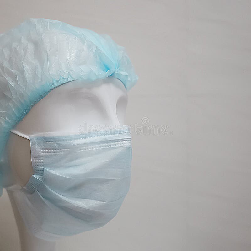 Mannequin in Blue Medical Cap and Blue Medical Mask Stock Image - Image ...