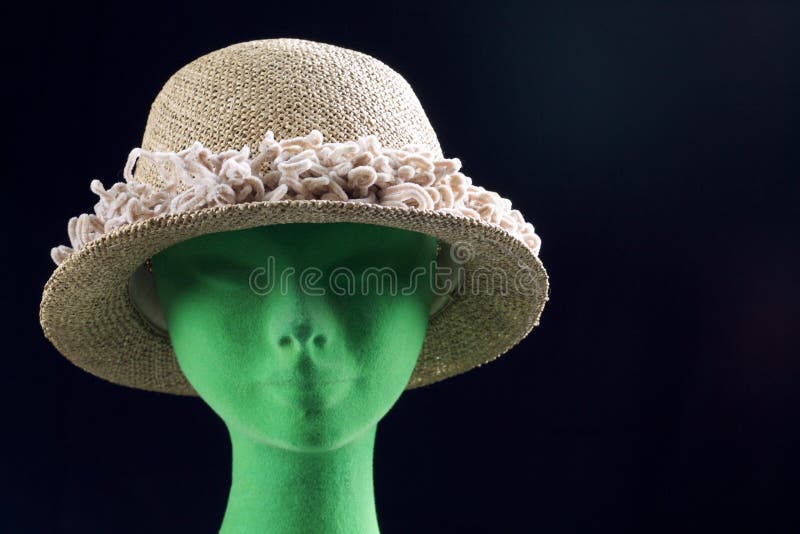 Mannequin Green Head with Straw Hat Front View Stock Photo - Image of ...