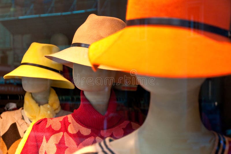 Mannequin heads with hat stock image. Image of showcase - 48635969