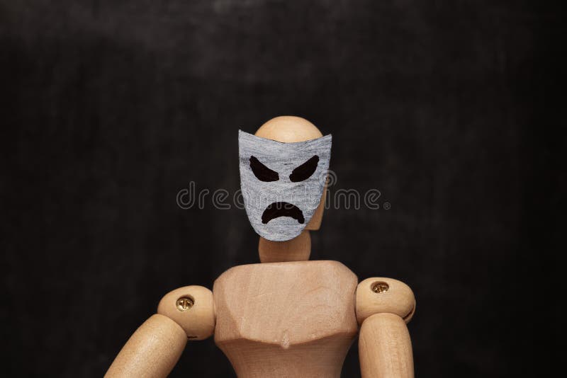 Mannequin with Mask of Evil, Negative Character on Dark Background ...
