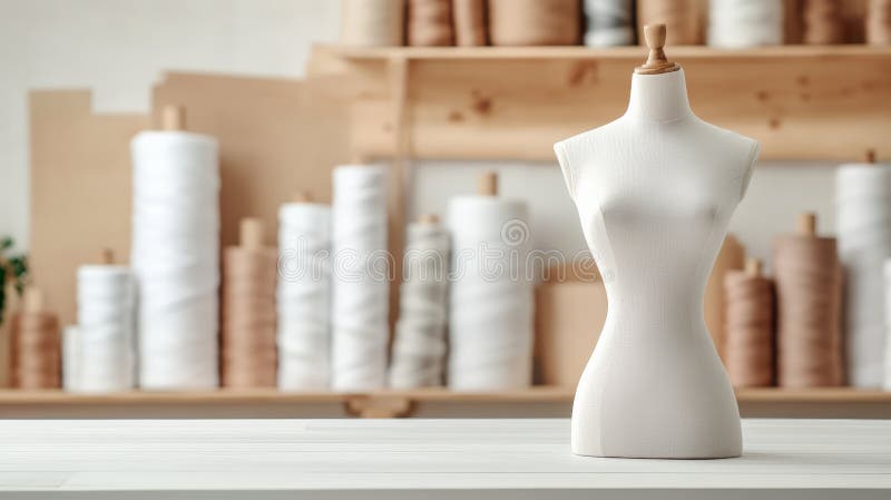 Mannequin Standing on Table in Bright Sewing Workshop Stock Photo ...