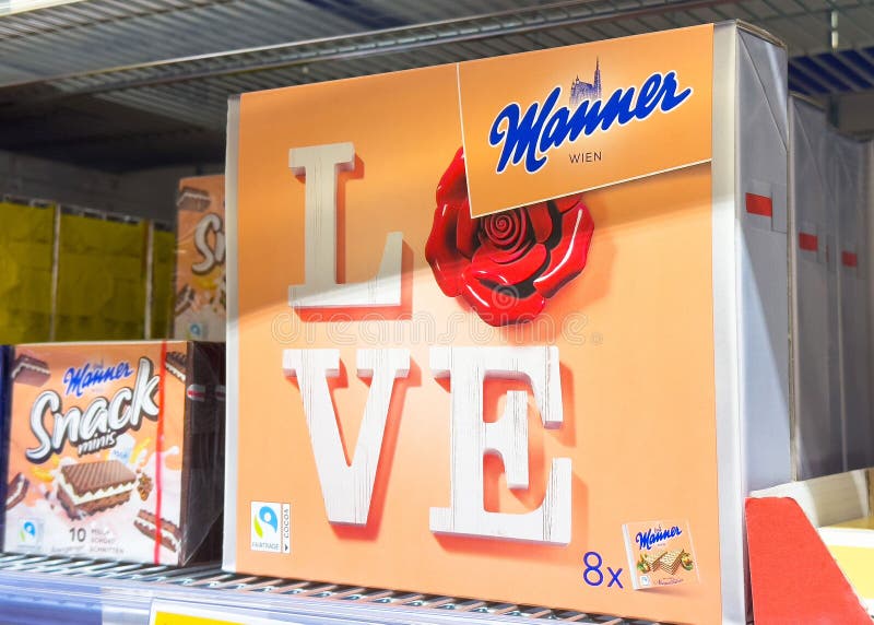 Manner Love Wafer Box Display on Store Shelf with Logo and Packaging ...