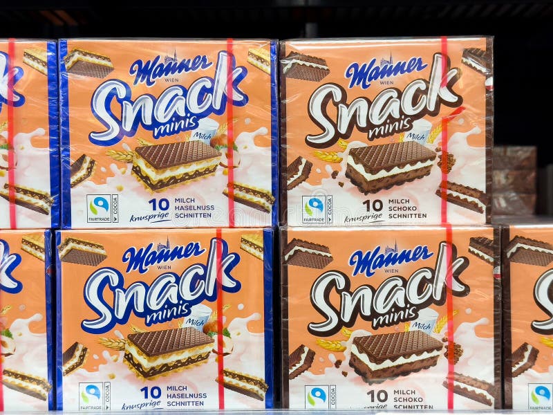 Manner Snack Minis Milk Hazelnut Wafers Packaging Display Editorial ...