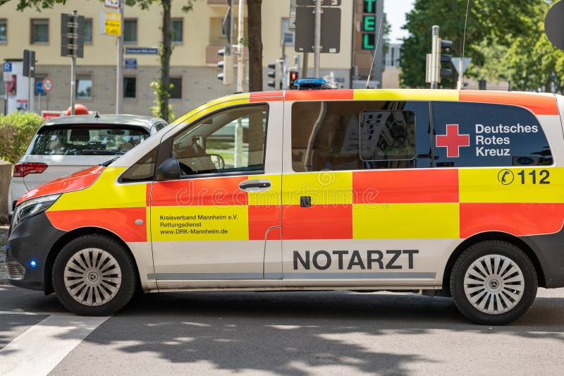 Mannheim, Germany - May 28, 2023 Emergency Ambulance in the City ...