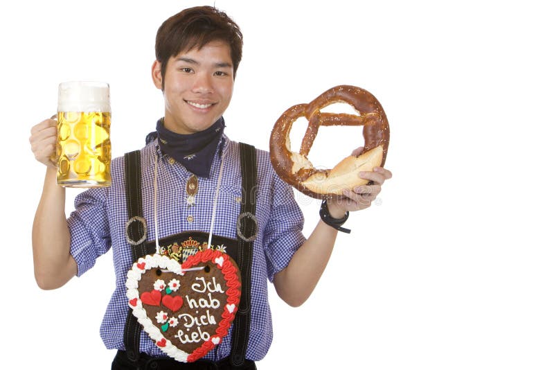 Mannholding Oktoberfest Bier Stein Und Brezel Stockfoto - Bild von ...