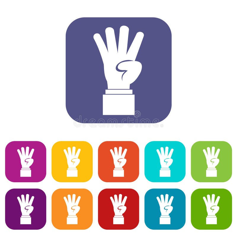 Mano Che Mostra a Numero Quattro Icone Messe Illustrazione Vettoriale ...