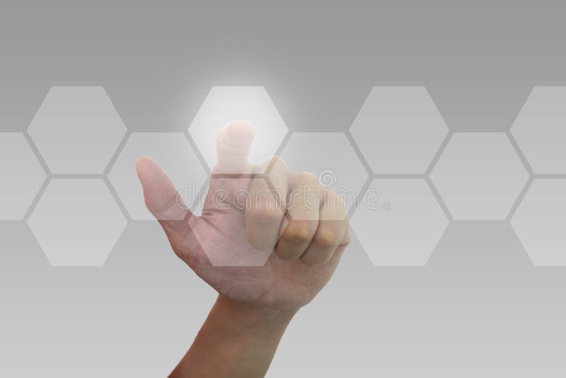 Mano Che Spinge Bottone Esagonale Immagine Stock - Immagine di concetto ...