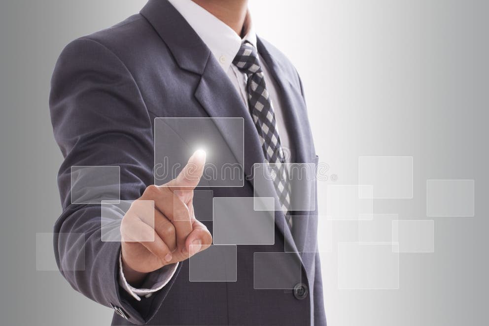 Mano Che Spinge Il Bottone Del Touch Screen, Immagine Stock - Immagine ...