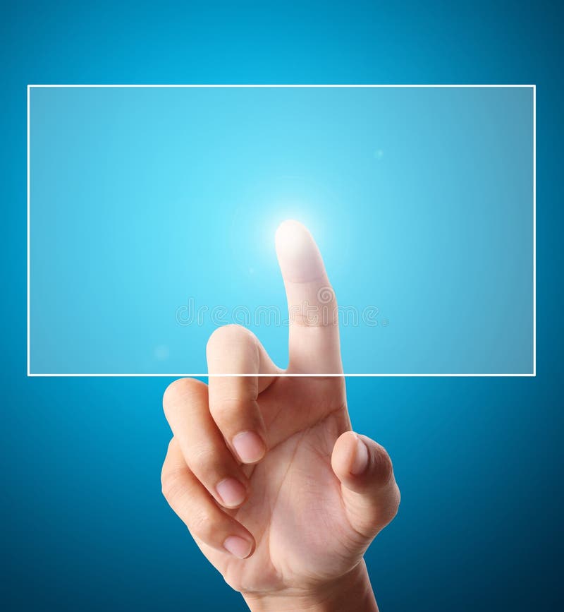 Mano Che Spinge Su Un'interfaccia Dello Schermo Di Tocco Immagine Stock ...