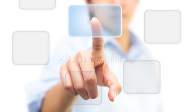 Mano Che Spinge Sull'icona Dello Schermo Di Tocco Immagine Stock ...