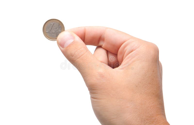 Mano Che Tiene Una Moneta Da Un Euro Fotografia Stock - Immagine di ...