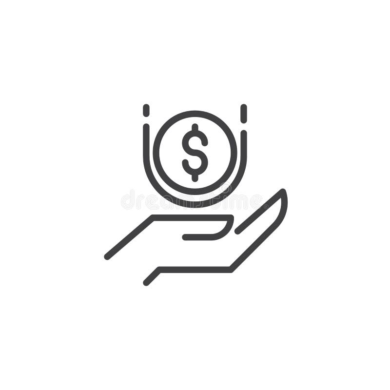 Mano Con El Icono Del Esquema De La Moneda Que Cae Ilustración del ...