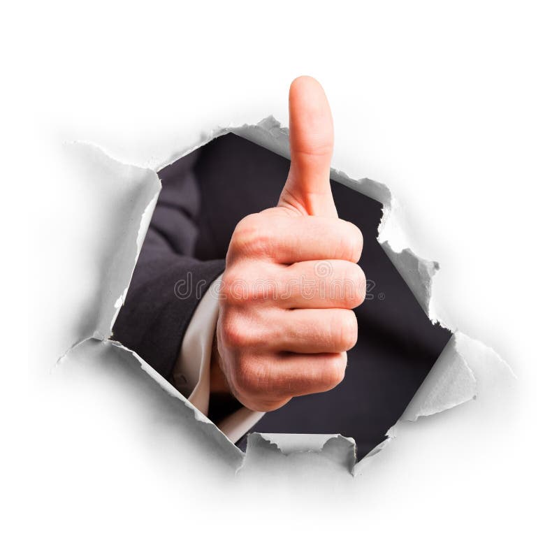 Mano Con Il Pollice Su Che Attraversa La Parete Fotografia Stock ...
