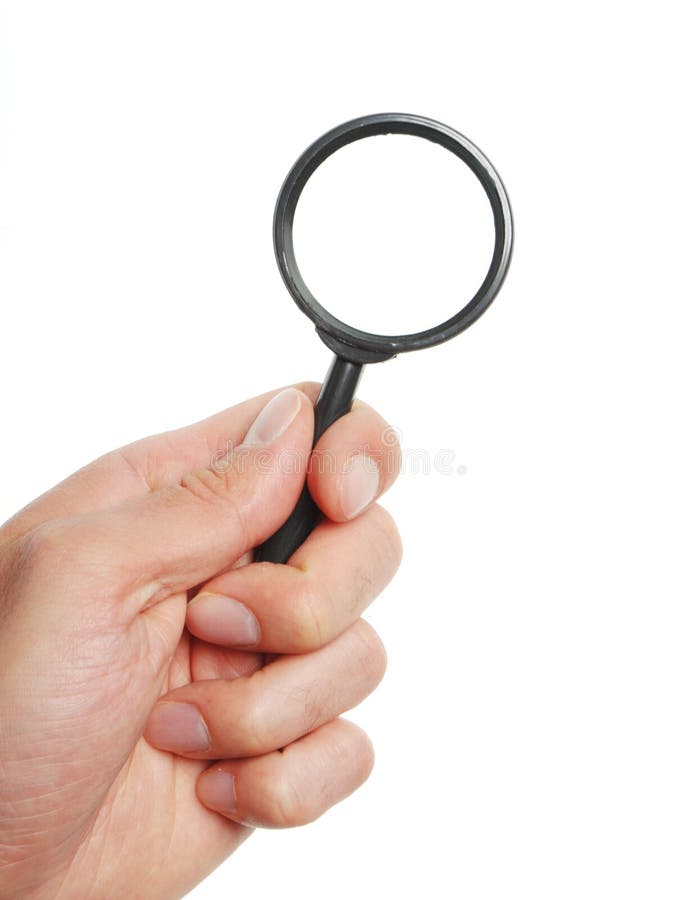 Mano y lupa imagen de archivo. Imagen de buscar, blanco - 3385977