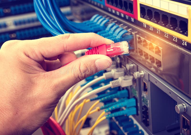 4 Cables Conectados Con El Router Imagen de archivo - Imagen de ...