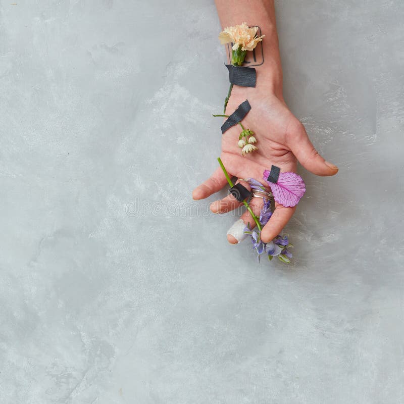 Mano Del ` S Del Ser Humano Con Las Flores Imagen de archivo - Imagen ...