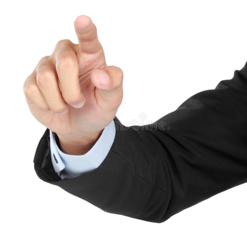 Mano Dell'uomo D'affari Che Spinge Schermo Virtuale Immagine Stock ...