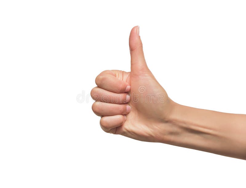Braccio Destro, Pollice Su, Parte Posteriore Di Bianco Fotografia Stock ...