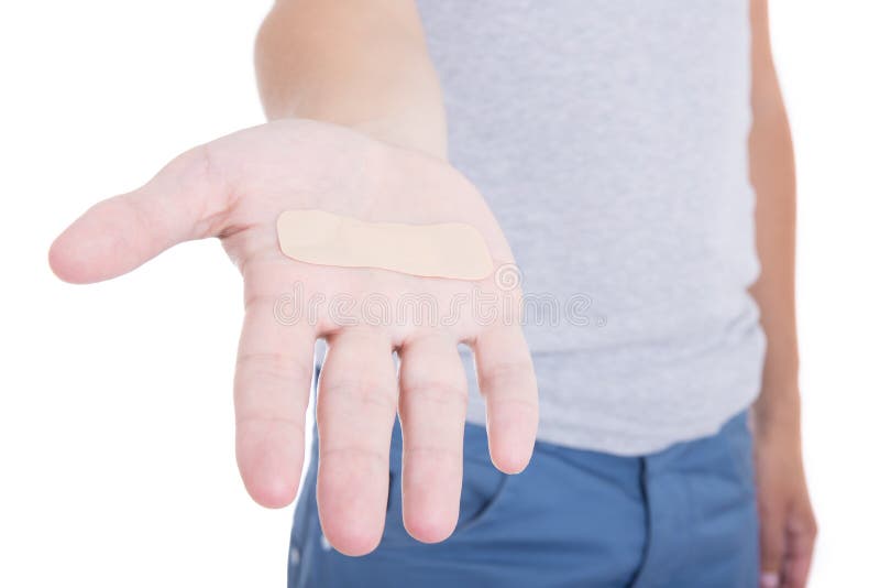 Mano Masculina Con El Yeso Aislado En Blanco Imagen de archivo - Imagen ...