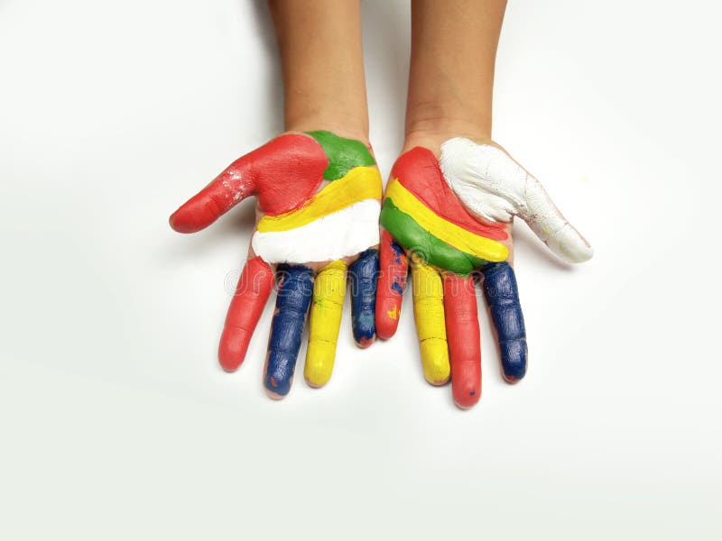 Mano Pintada Color Del Niño Foto de archivo - Imagen de mano, juego ...