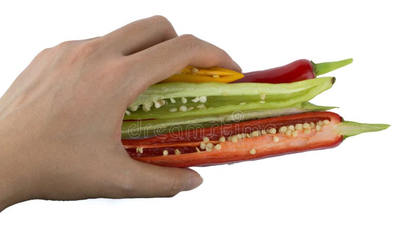 Mano Que Ase Las Pimientas De Chile Cortadas Imagen de archivo - Imagen ...